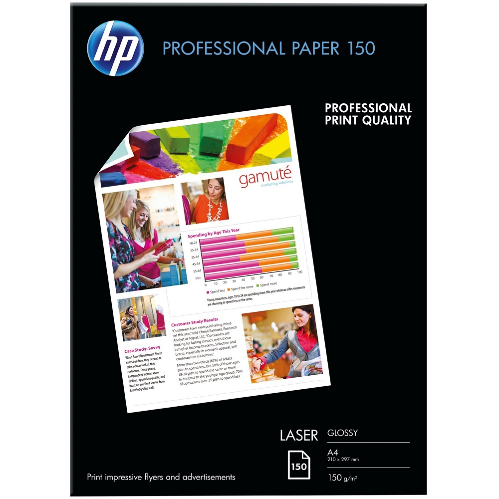 HP Professional Glossy Laser Paper 150 gsm-150-sheet A4 210 x 297 mm ...